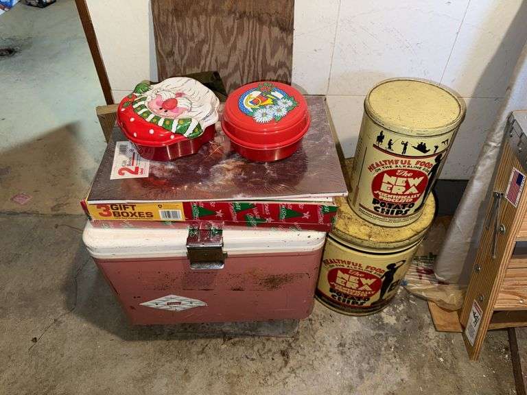 VINTAGE COLEMAN ICE CHEST/COOLER, VINTAGE REGULAR AND LARGE POTATOE ...