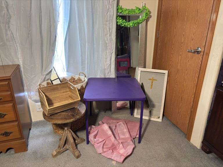 Kids card table, wooden stand, large hamper, mirror & misc. - Kaufman ...