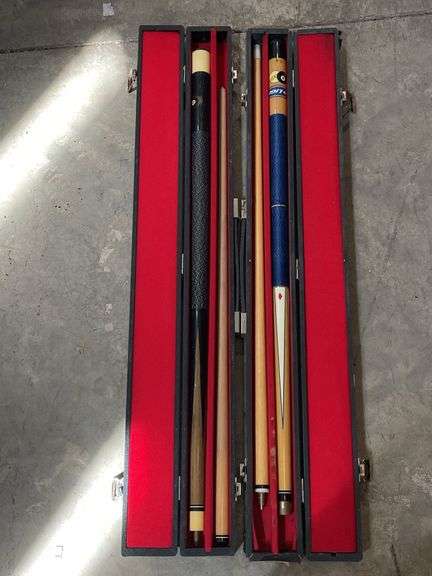 POOL CUES (2) in CASES - Kaufman Realty & Auctions