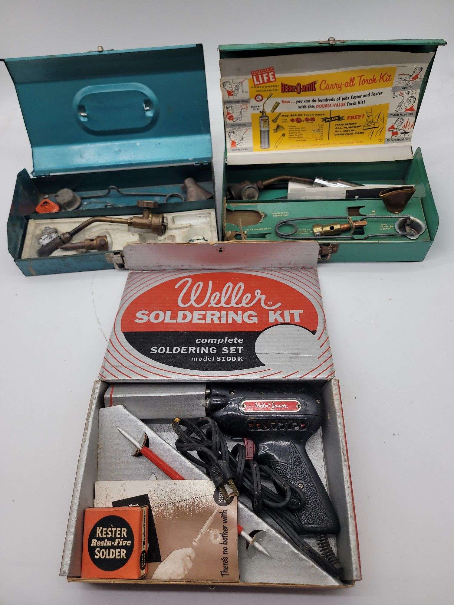 VINTAGE BERNZ-O-MATIC TORCH KIT, WELLER SOLDERING KIT & PROPANE TORCH ...