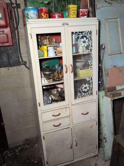 Scheirich cabinet with contents - vintage tins and other items ...