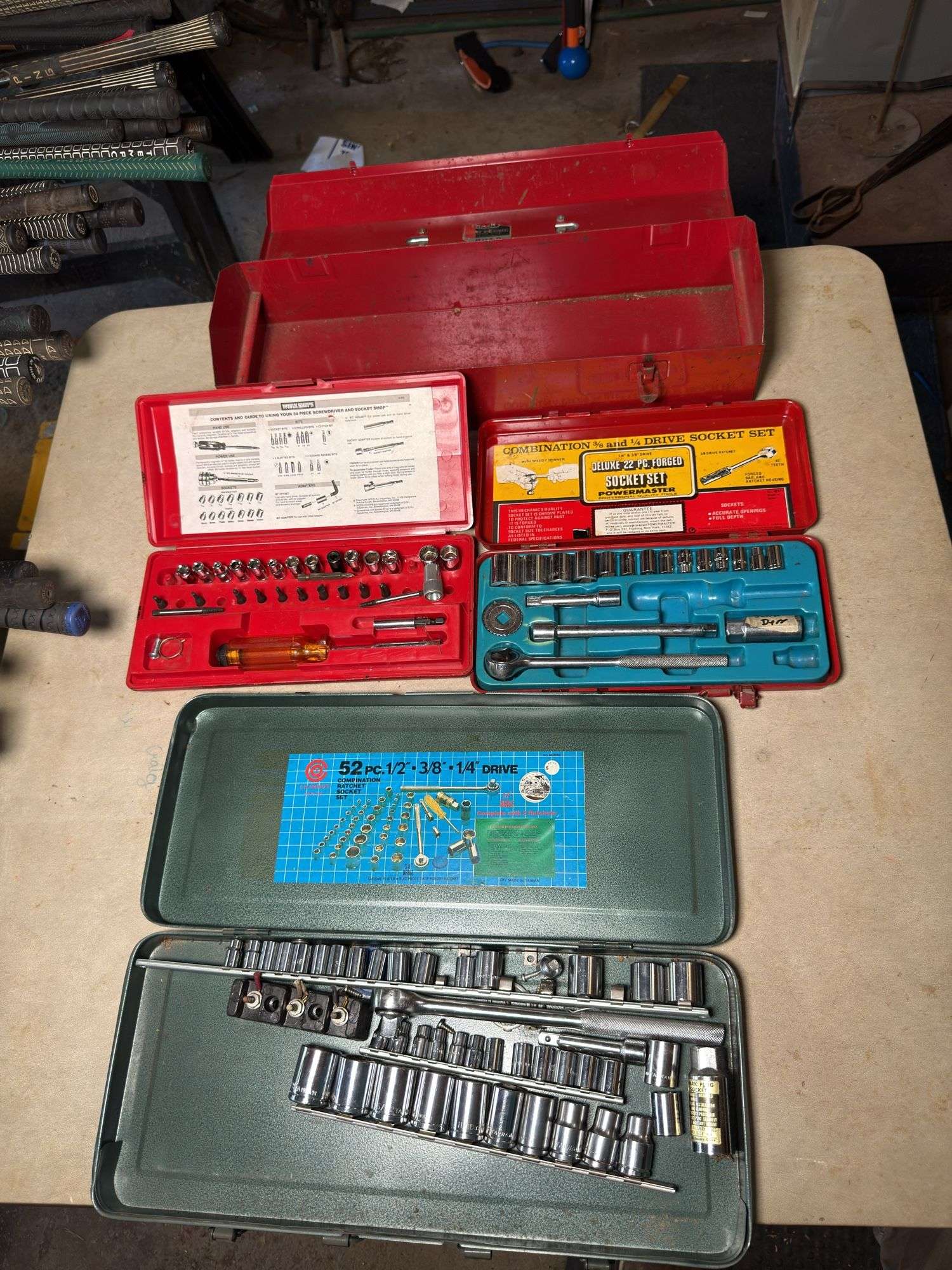 SOCKET SETS (2), WORK SHOPS SET AND TOOLBOX - Kaufman Realty & Auctions