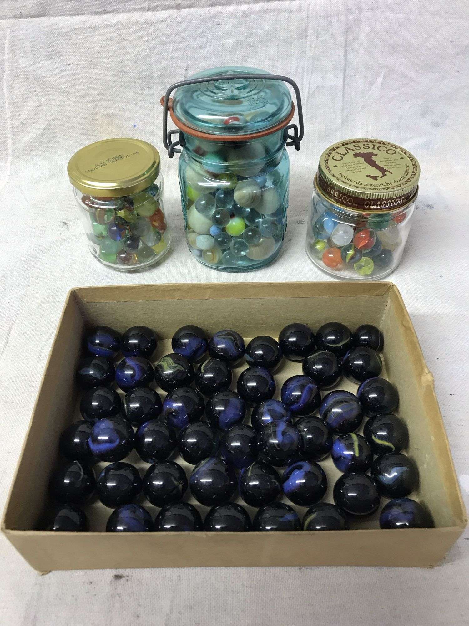 Vintage Marbles 3 Jars and a Flat lot - Kaufman Realty & Auctions