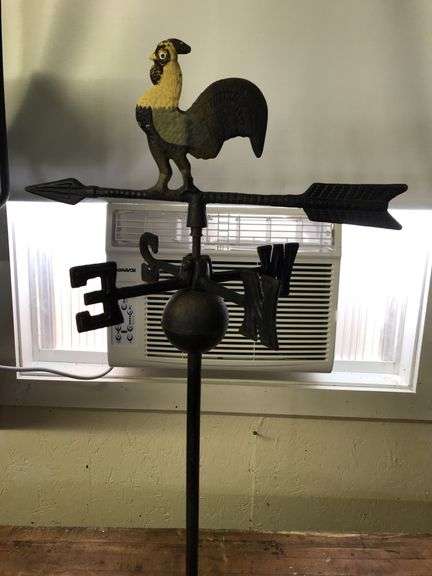 Vintage Cast Iron Rooster Weathervane Stand Ornate Base - Kaufman ...
