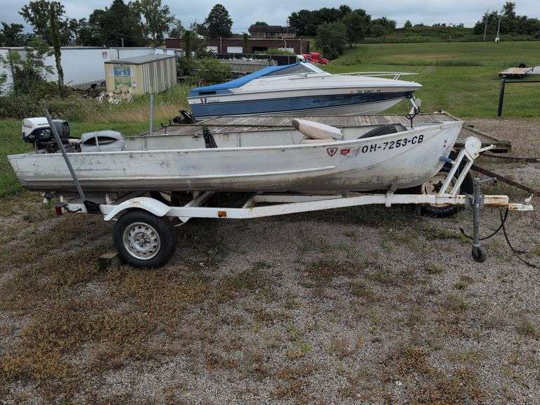 14' Lone Star jon boat with trailer, (2) outboard motors, fuel tank ...