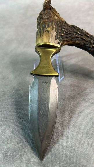 Custom Gillespie Damascus Carved Stag Handle Dagger With Brass Bolsters ...