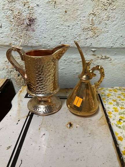 Hammered Copper Pitcher, 24 karat Gold Overlay Weeping Gold Pitcher ...