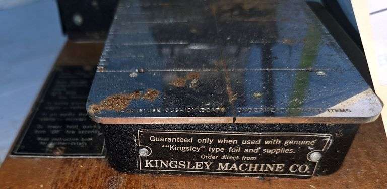 .Kingsley Machine Co. Model M-50 machine - Kaufman Realty & Auctions