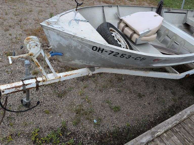 14' Lone Star jon boat with trailer, (2) outboard motors, fuel tank ...