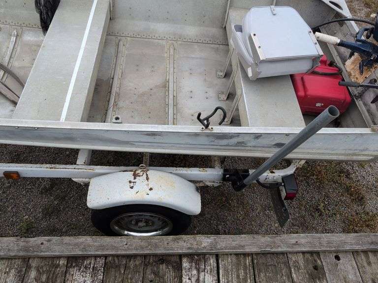 14' Lone Star jon boat with trailer, (2) outboard motors, fuel tank ...