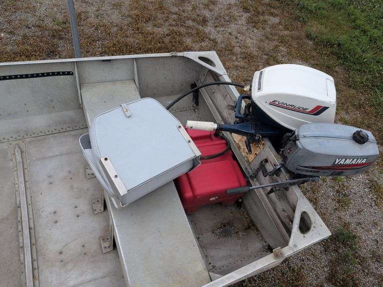 14' Lone Star jon boat with trailer, (2) outboard motors, fuel tank ...