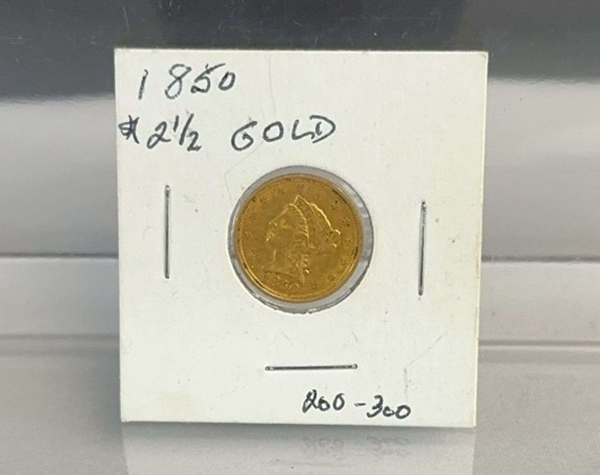 1850 $2.50 Dollar Gold Coin - Kaufman Realty & Auctions