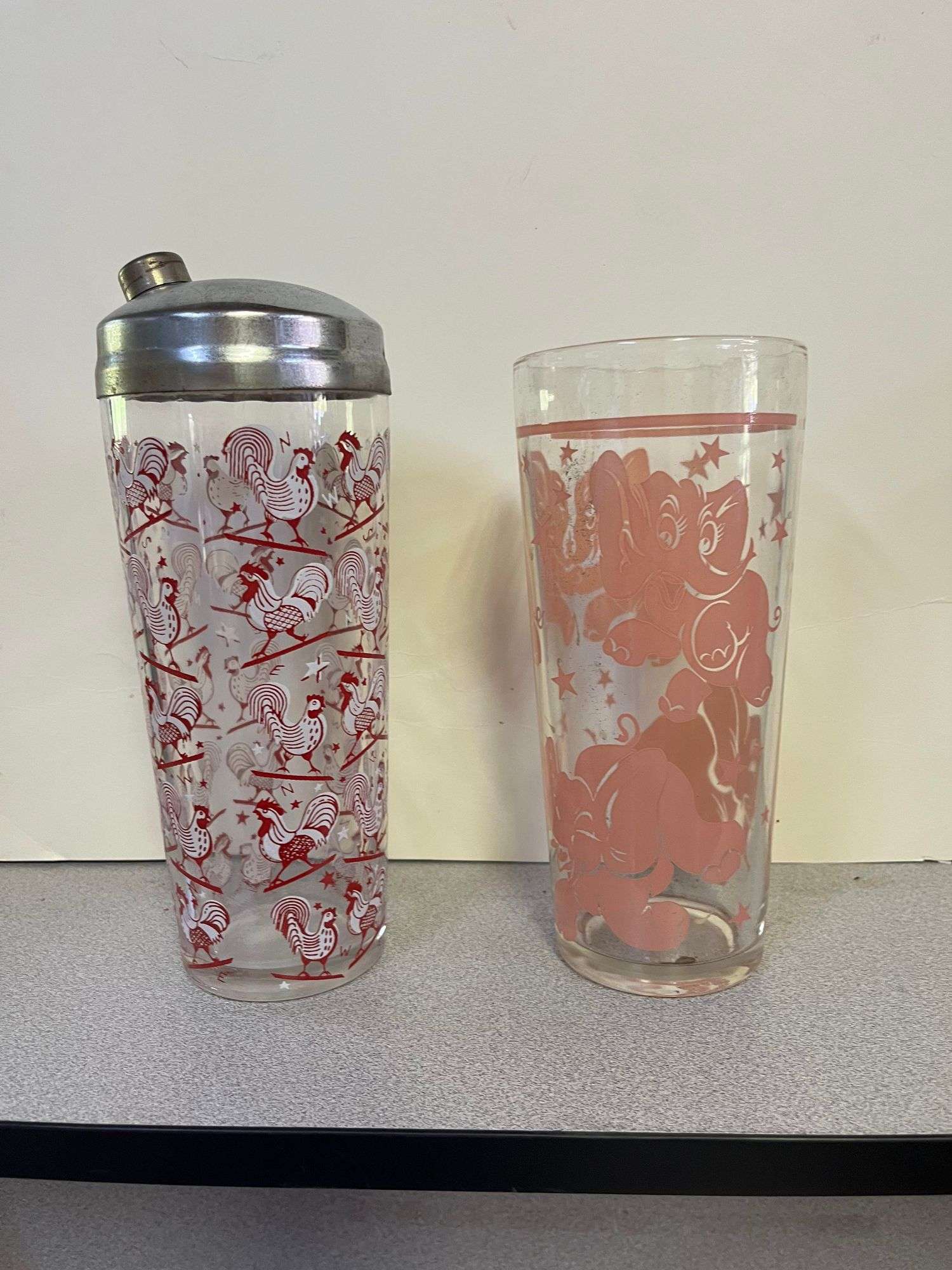 Vintage Rooster cocktail mixer and Elephant glass - Kaufman Realty ...