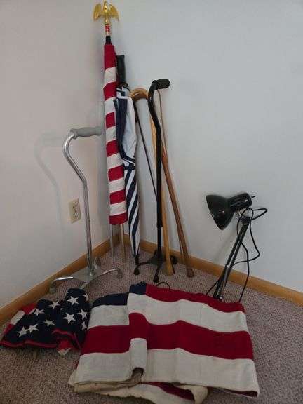 American flags, canes, light, misc - Kaufman Realty & Auctions