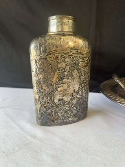 (2) Sterling Candle Stick Holder, Flask, Jelly Dish and Serving Dish ...