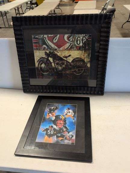 Steelers framed photo and motorcycle print - Kaufman Realty & Auctions