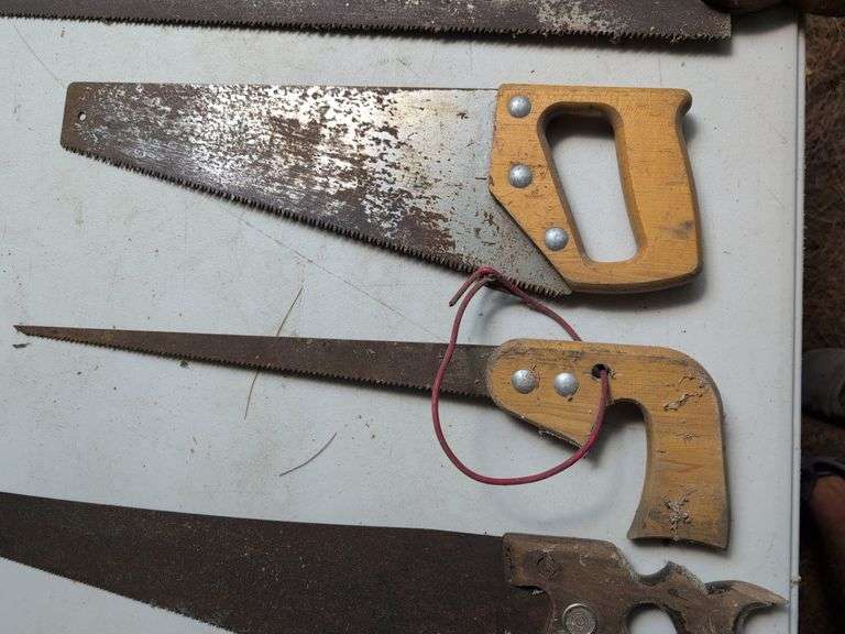 (6) hand saws - some antique with designs - Kaufman Realty & Auctions