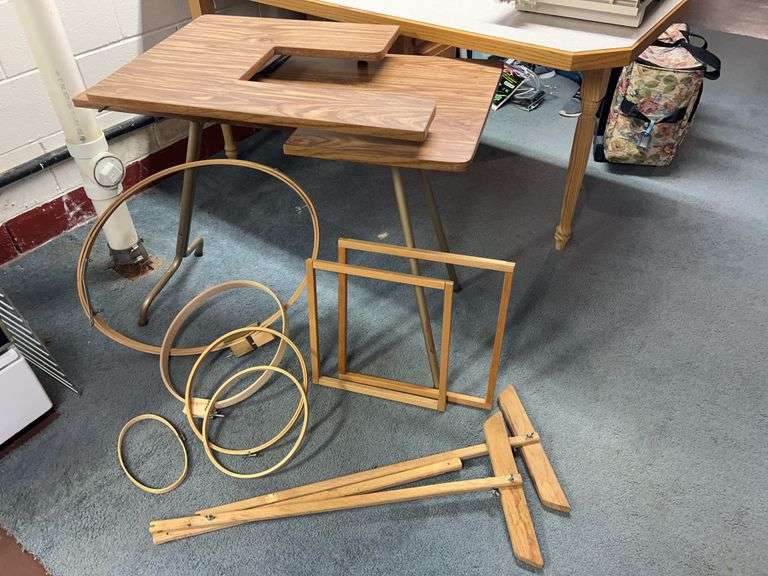 Sewing table & embroidery hoops - Kaufman Realty & Auctions