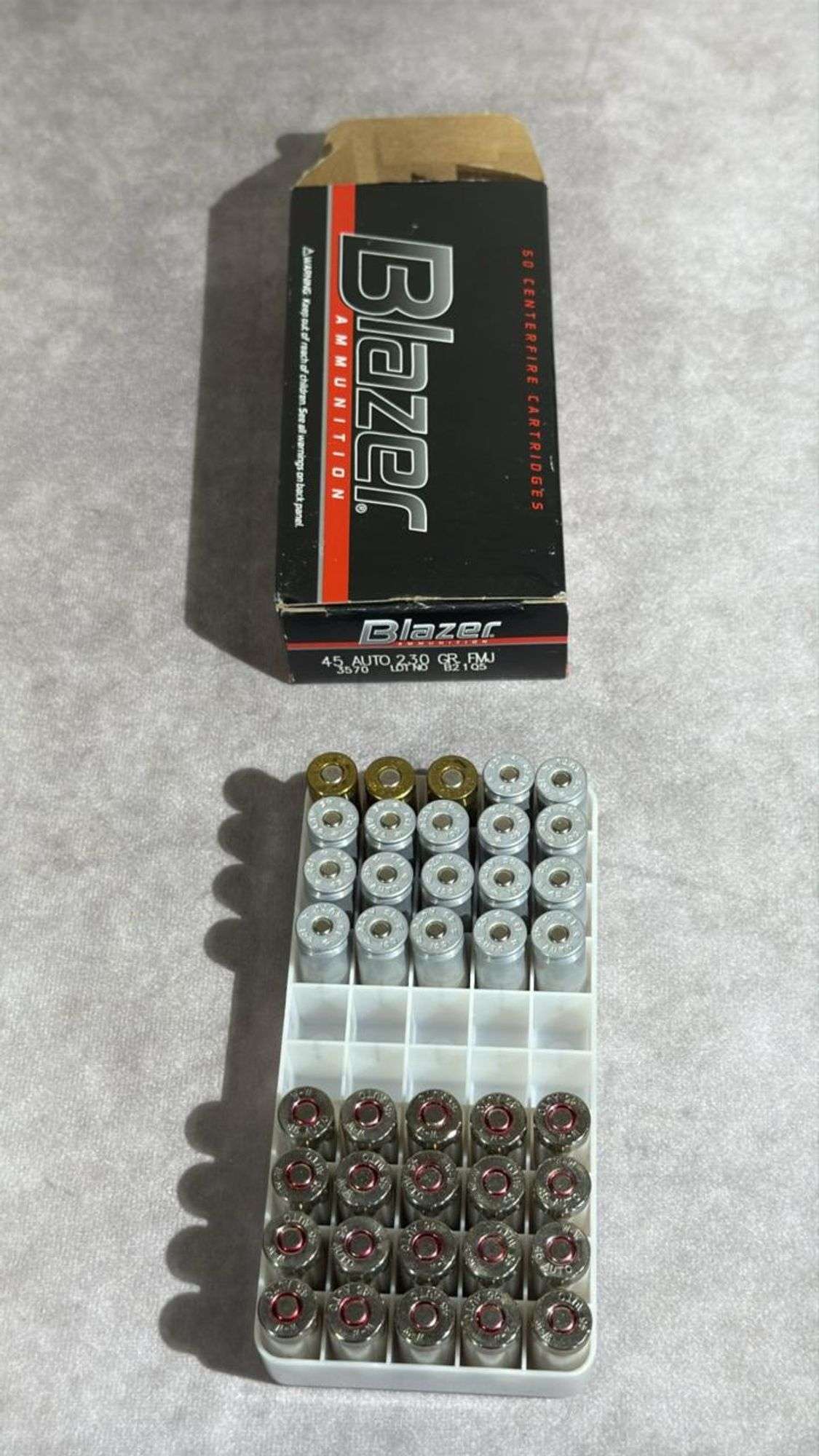 Blazer .45 Auto 230 Grain FMJ Ammunition, Partial box, Lot B21Q5 - Kaufman Realty & Auctions
