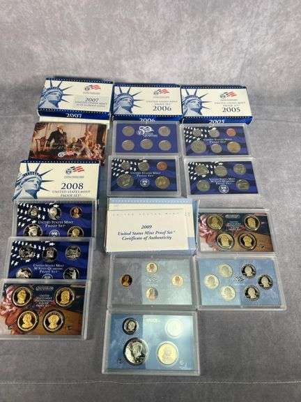 United States Mint Proof Coin Sets 2005-2009, Complete with Boxes & COA ...