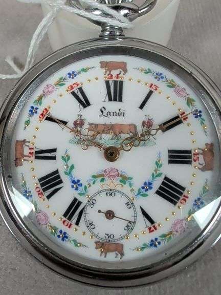 Landi Pocket Watch - with cows on front - Kaufman Realty & Auctions