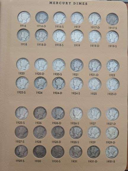 COMPLETE SET MERCURY DIMES IN ALBUM - Kaufman Realty & Auctions